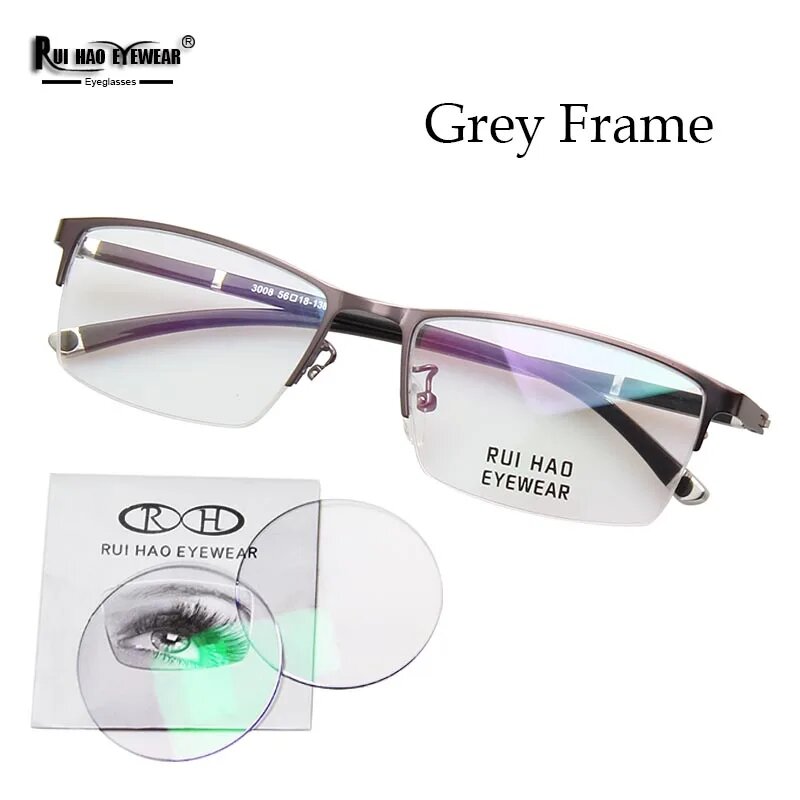 Прямоугольные очки RUI HAO EYEWEAR, линзы по Grey, Серый, 1.61, Единая версия, Анти-синий луч