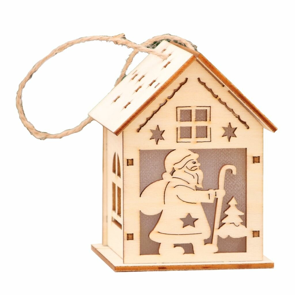 Светящийся деревянный дом, украшение Рождественской елки, украшения, подарок своими руками-маленькая трость для пожилых людей