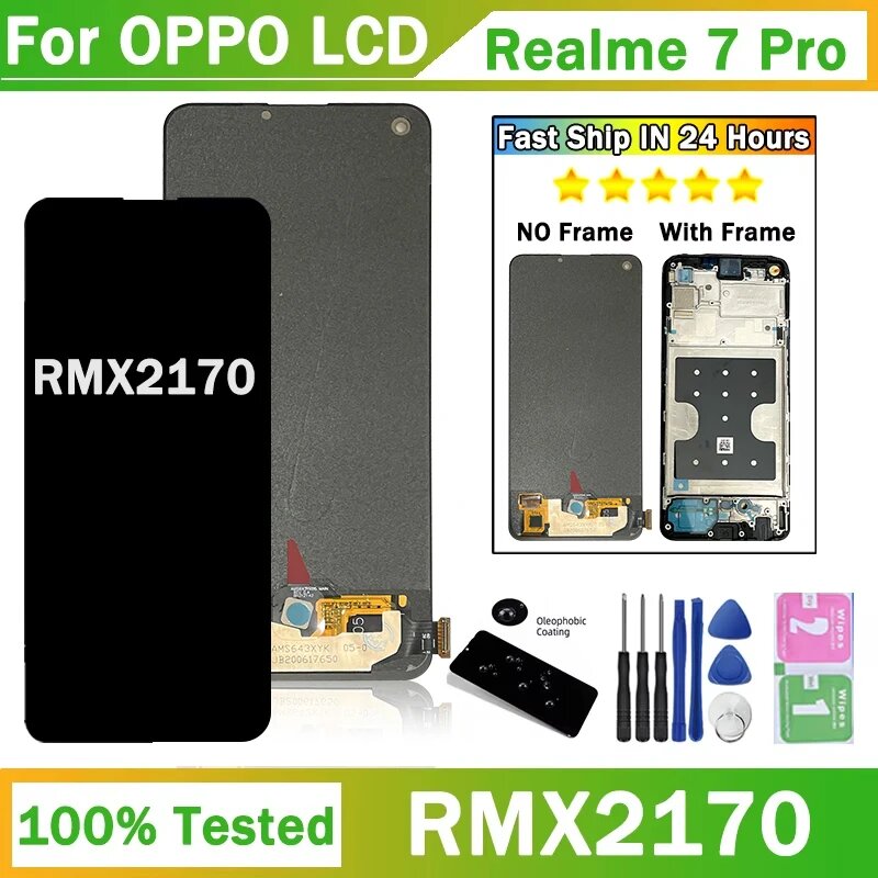 ЖК-дисплей AMOLED 6,4 дюйма для OPPO Realme 7 Pro, сенсорный экран с дигитайзером и панелью в сборе для Realme7 Pro, 7Pro, RMX2170, ЖК-дисплей OLED With Frame