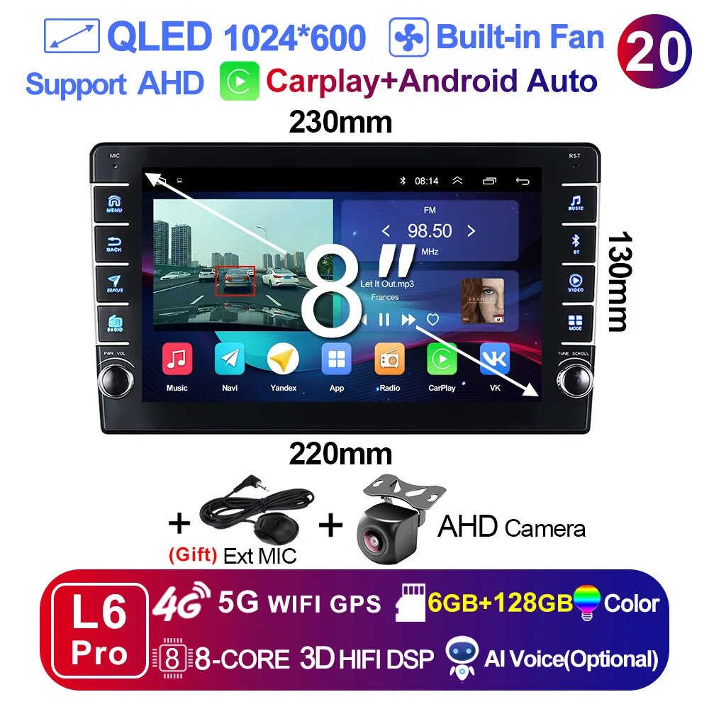 LEHX 9/10′′ Android14 авто 2Din Радио carplay GPS Автомобильный мультимедийный плеер с ручкой кнопок для Toyota Volkswagen Hyundai Kia Nissan 806-L6 Pro(6-128)CAM