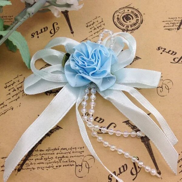 Большие атласные ленты, цветочные банты с бусинами, свадебные украшения, рукоделие B100, 8 шт.