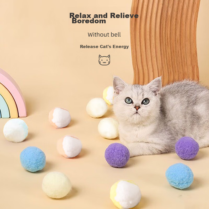 HOUYA Cat Toy Balls, 12-Pack, Large Size, Self-Entertaining, Boredom Relief, Interactive Wand, Durable Chew Toy, Plush Balls, Kitten Balls