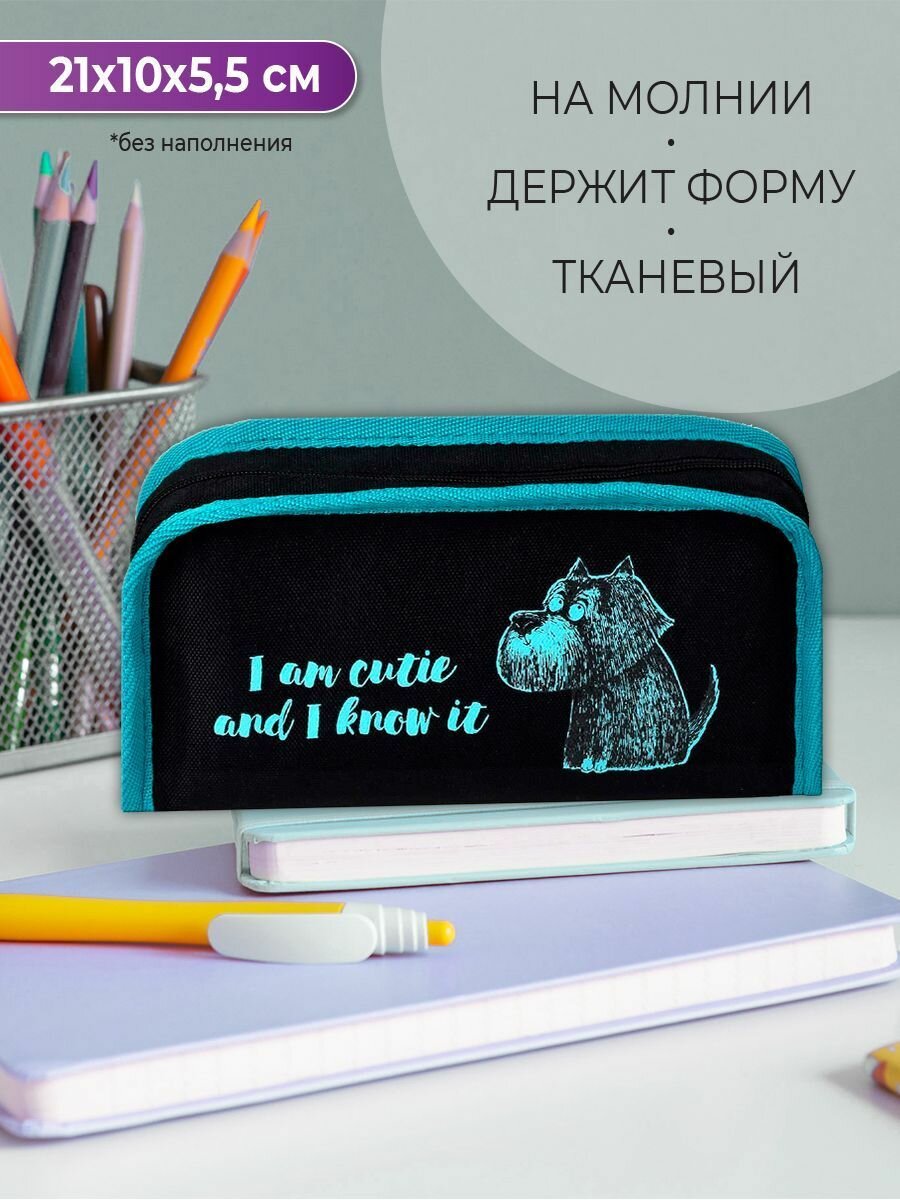 Пенал школьный "Крэйзи пес", без наполнения, 21*10*5,5 см, хлопчатобумажная ткань, молния