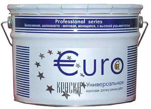 Краска для Стен и Потолков Гермес Euroкраска 5л Моющаяся, Шелковисто-Матовая.