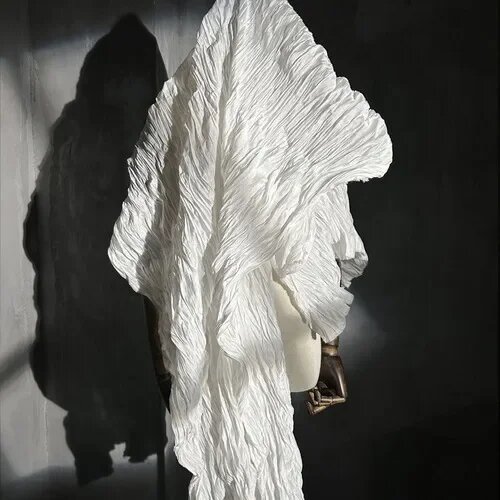 Плиссированная текстурная ткань из полиэстера Белый, Straighten 50cm