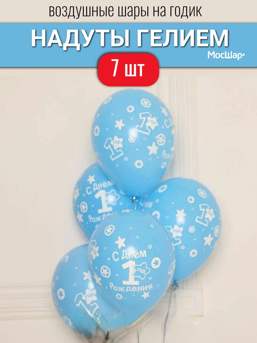 Воздушные шары с гелием на годик, день рождения для мальчика, шарики в надутом виде с надписями 7 шт