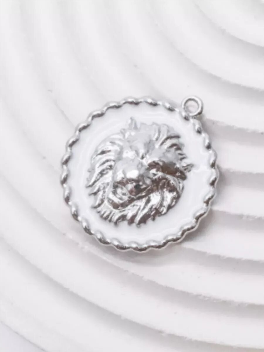 8191 Подвеска лев круглая белый керамика 1шт для аксессуаров