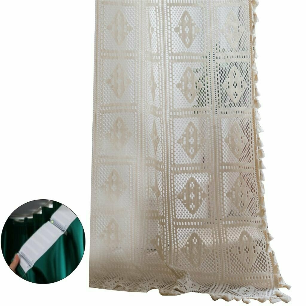 Бежевая занавеска, ажурные вязаные крючком кружевные шторы с кисточками и карманом, полупрозрачные богемные для спальни, гостиной