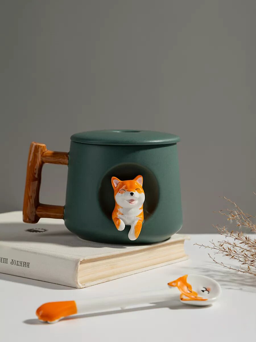 Кружка DB HOMME "Сиба-Ину", с крышкой, керамическая, 420 мл, яичный желток