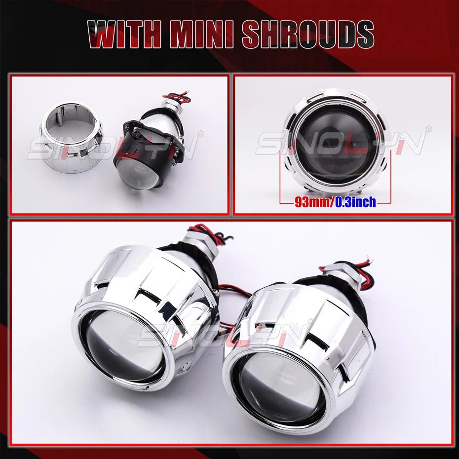 Sinolyn 2,5-дюймовые линзы проектора Bi LED H7 LED H4 H1 9005 9006 Фары Ангельские Mini Shrouds