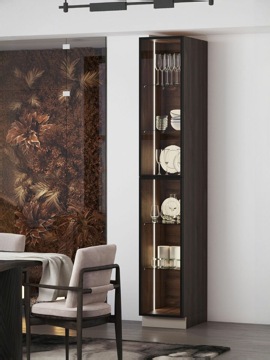 Кухонный пенал со стеклом 40 см, витрина, буфет