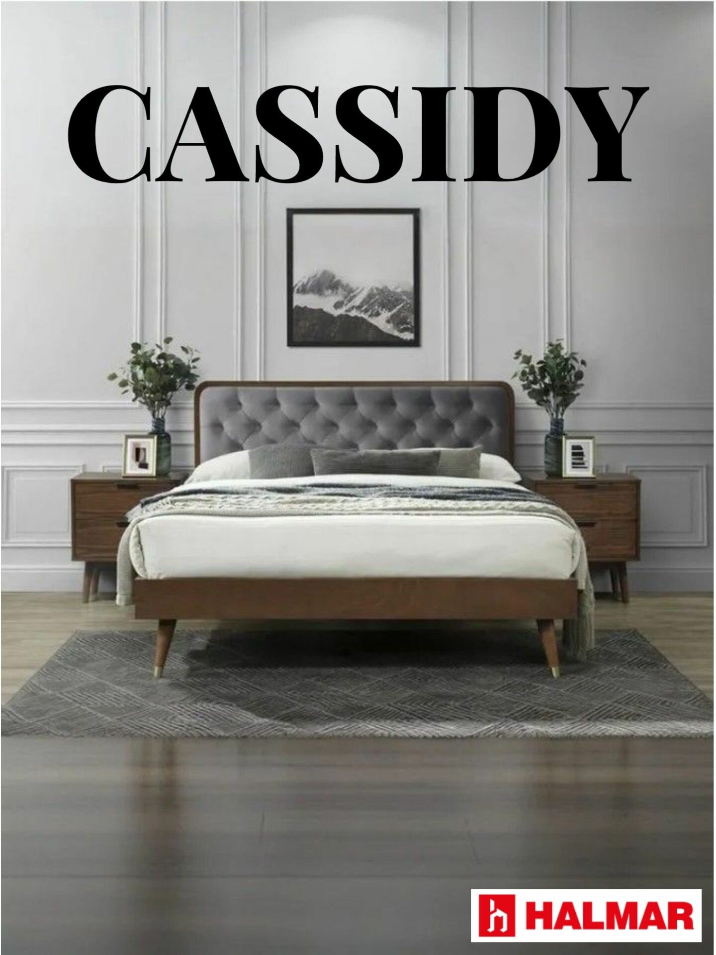 Кровать HALMAR CASSIDY 140/200 серый/орех,