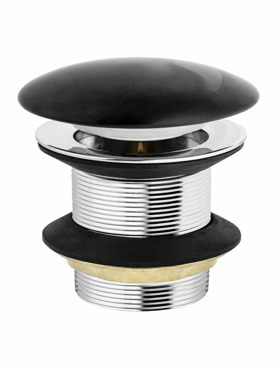 Донный клапан (выпуск) для раковины 1.1/4", клик-клак без перелива (черная керамическая крышка)