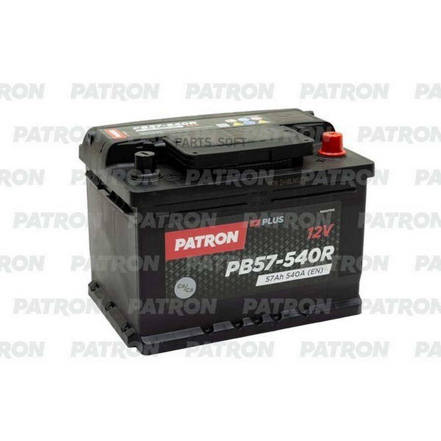 АКБ PATRON PLUS 12V 57AH 540A (R+) B13 242x175x175mm 12,9kg от официального дистрибьютора, PATRON, артикул PB57540R