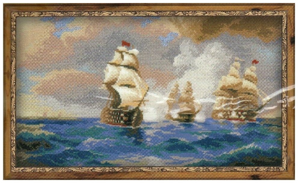 Набор для вышивания Риолис #1154 "Бриг "Меркурий", атакованный двумя турецкими кораблями" по мотивам картины И. Айвазовского, Счетный крест, 40 x 24 см