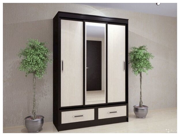 Шкаф купе, для одежды Маэстро 3, МФ-Купе, 200-60-220, с зеркалом, цвет белый/венге