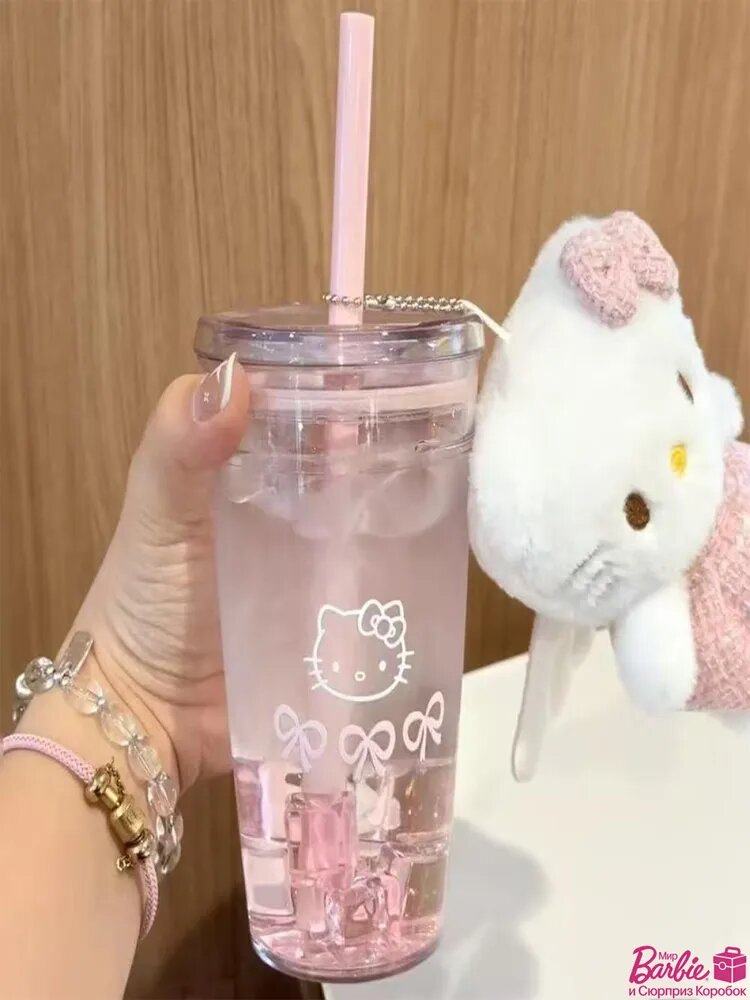 Розовая стеклянная кружка Hello Kitty