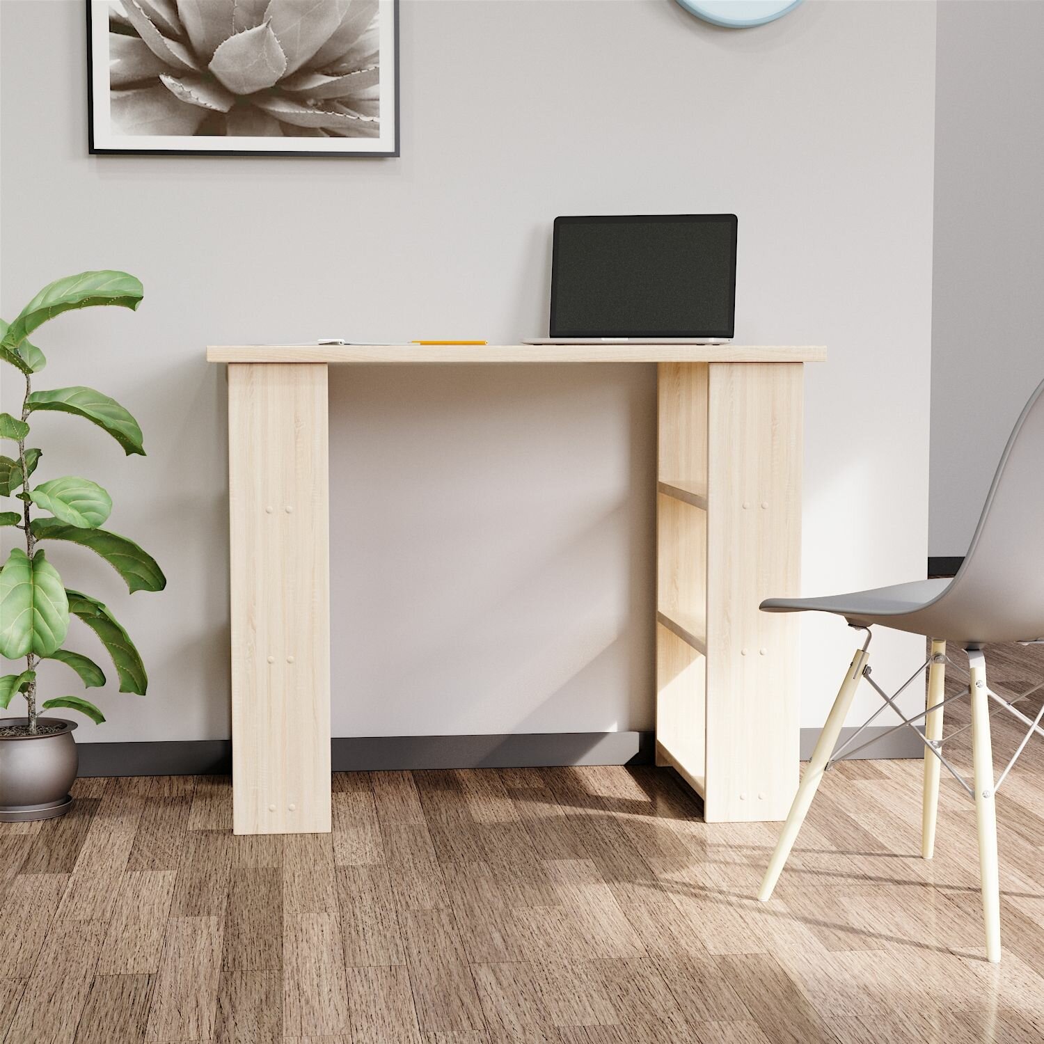 Стол письменный Дуб Сонома с полками, компьютерный игровой стол, рабочий стол для ноутбука 95*50*75