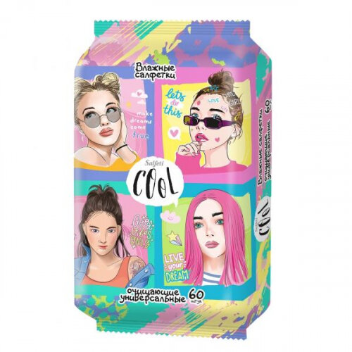 Влажные салфетки Salfeti Cool универсальные, 60 шт