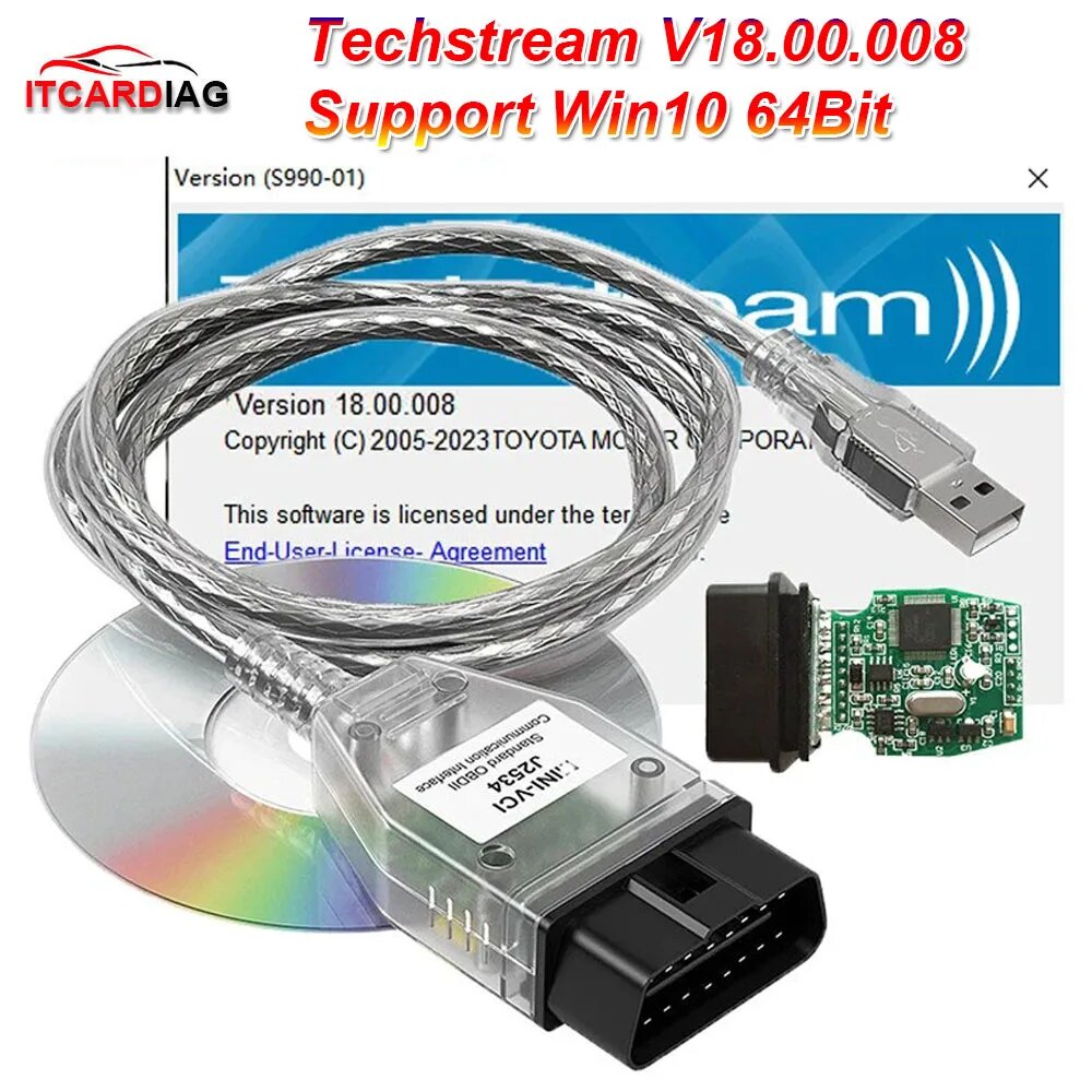 Techstream V18.00.008 MINI VCI для TOYOTA TIS Mini vci FTDI FT232RL чип J2534 OBD2 автомобильный диагностический кабель до Feb 2023 года Русский