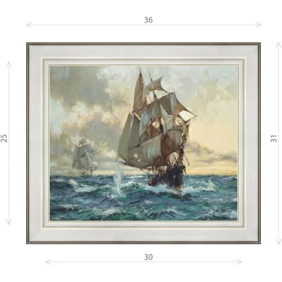 Картина Декор Депо Монтегю Доусона Парусная шхуна Матовая бумага в раме без стекла 31х36 см, DDK53059E20W30H25P24