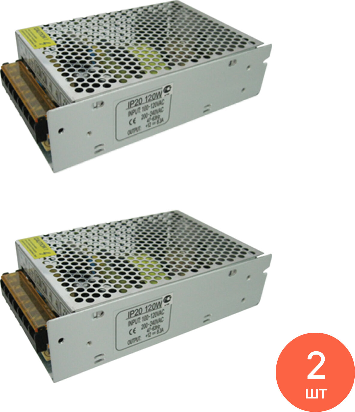 Драйвер Ecola / Экола LED strip Power Supply для светодиодной ленты в металлическом корпусе, серый, 159х98х42мм, 120Вт, 220-12V, IP20 / блок питания (комплект из 2 шт)