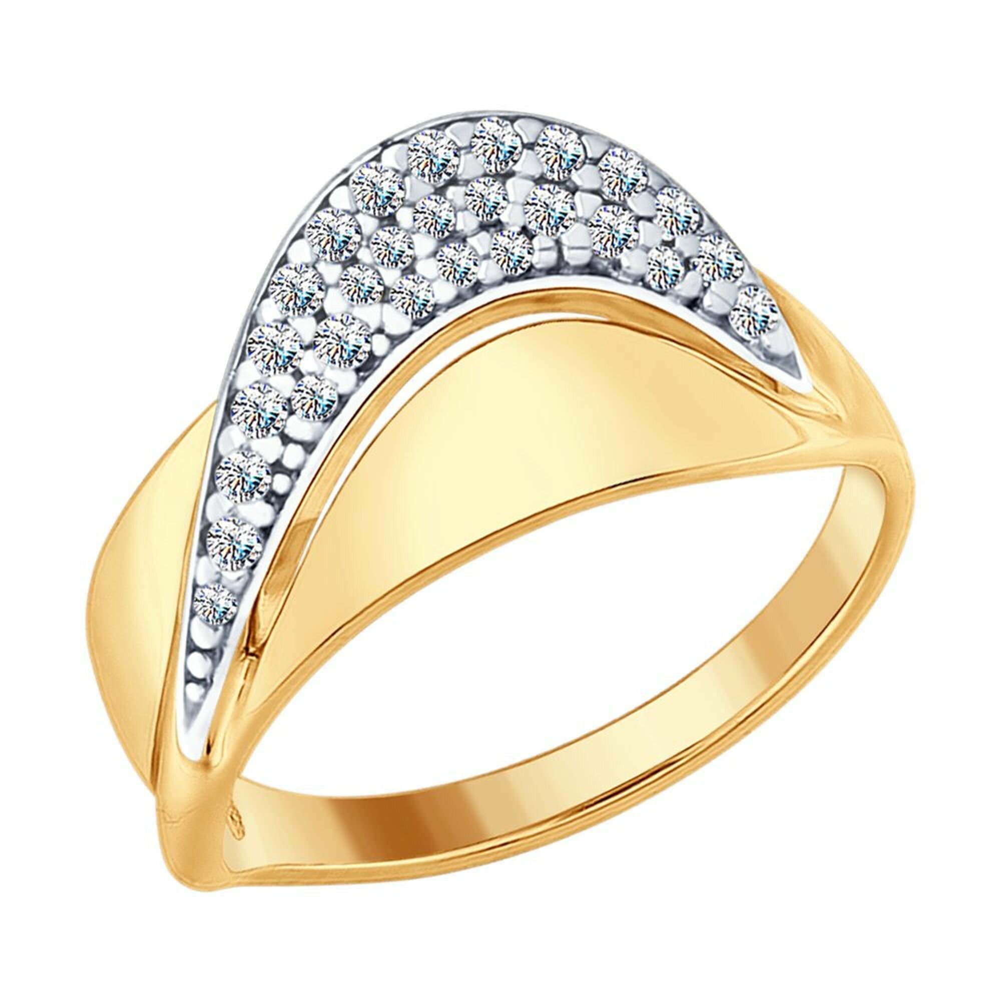 Кольцо, серебро, 925 проба, золочение, фианит