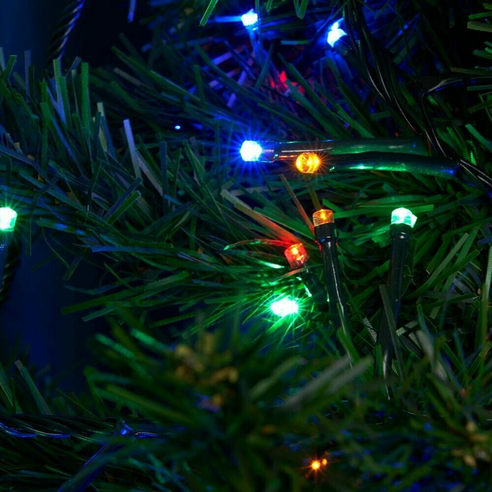 Светодиодная гирлянда Кластер Feron CL09 линейная 10м + 2м 230V мультиколор, c питанием от сети, зеленый шнур 48179