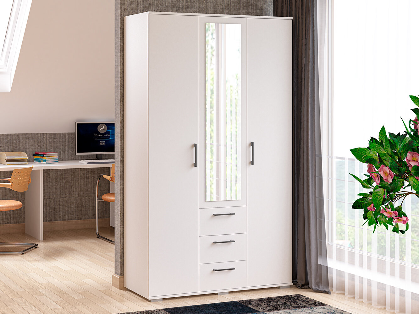 Шкаф МК"Пирамида" Шон-12 распашной с зеркалом, цвет белый, 210х120х54 см