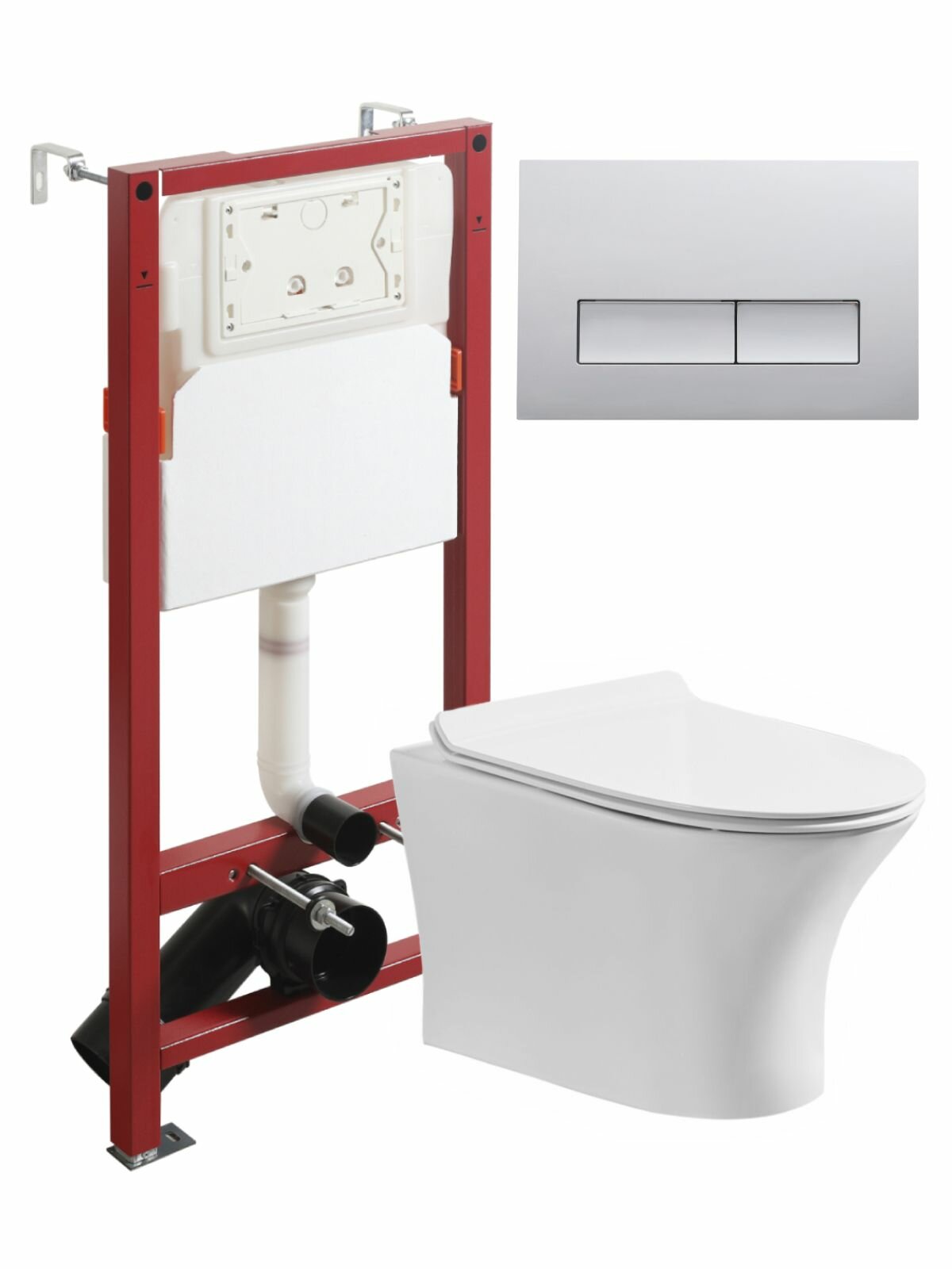 Унитаз подвесной безободковый белый с инсталляцией, микролифт, кнопка смыва хром Orange CI01-100W+APB200