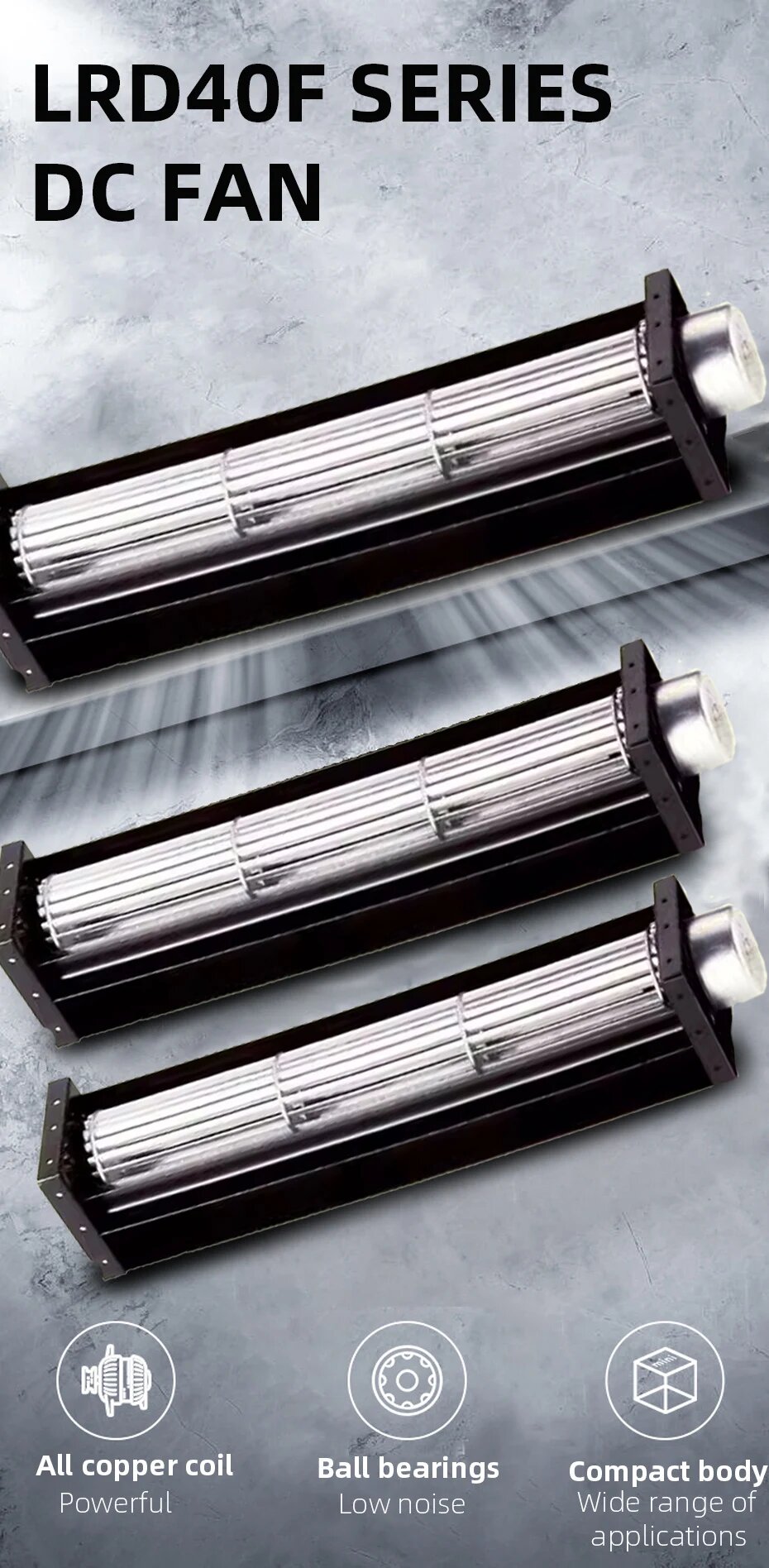 Вентилятор тангенциальный 40 см, 12В/24В, бесщеточный, с шарикоподшипником, большой объем воздуха, тихий, для вентиляции