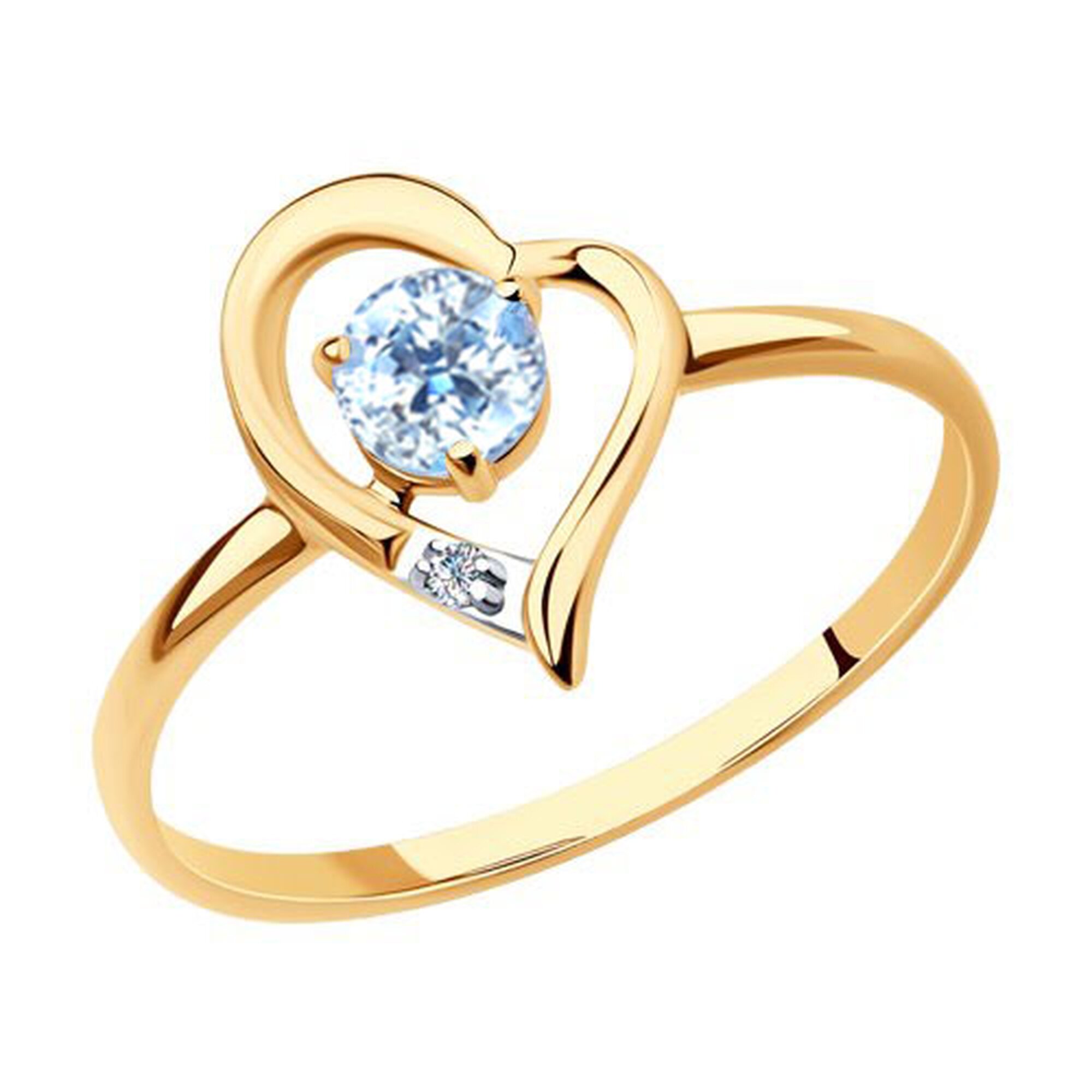 Кольцо, красное золото, 585 проба, топаз, фианит