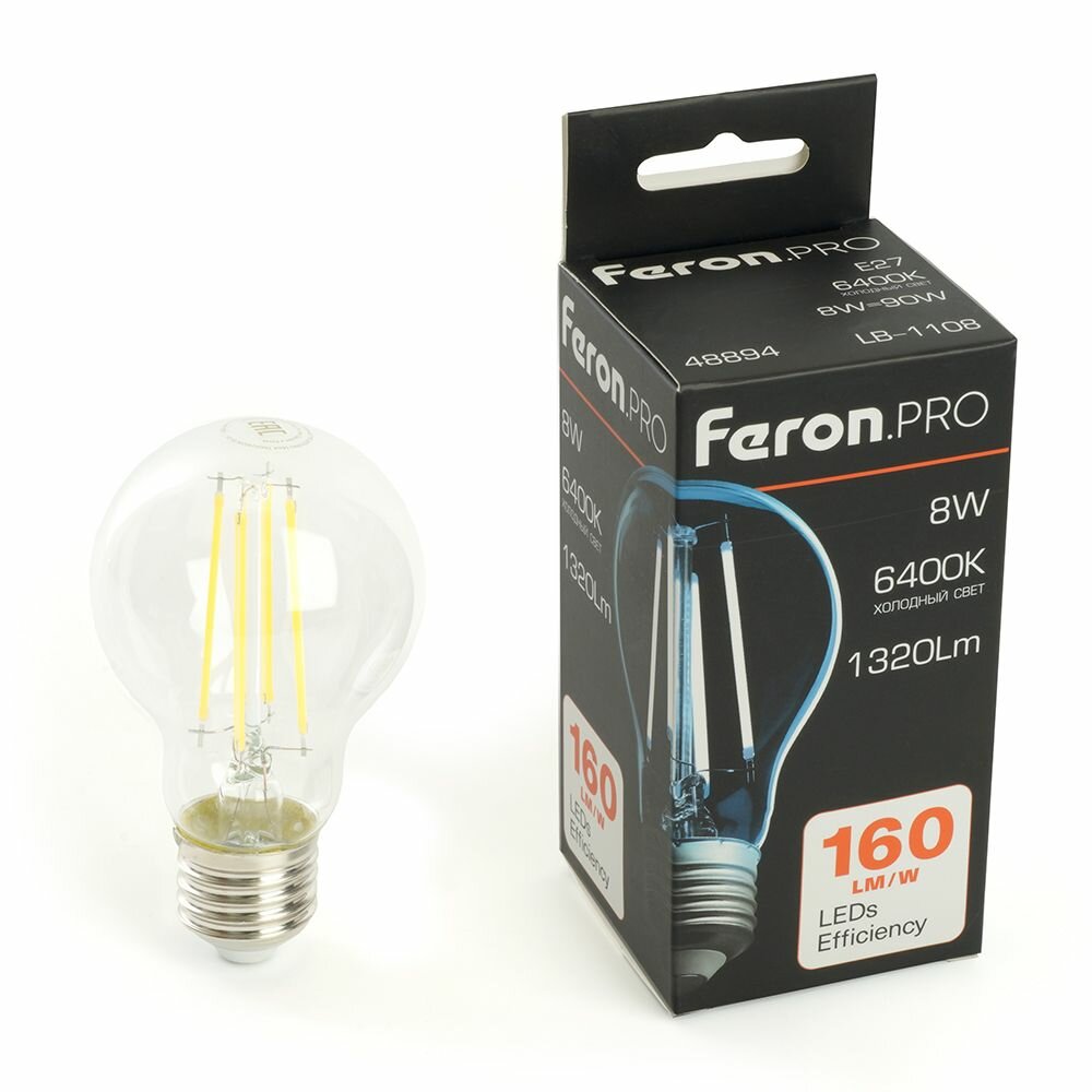 Лампа светодиодная FERON . PRO LB-1108 Шар E27 8W 175-265V 6400K, 48894