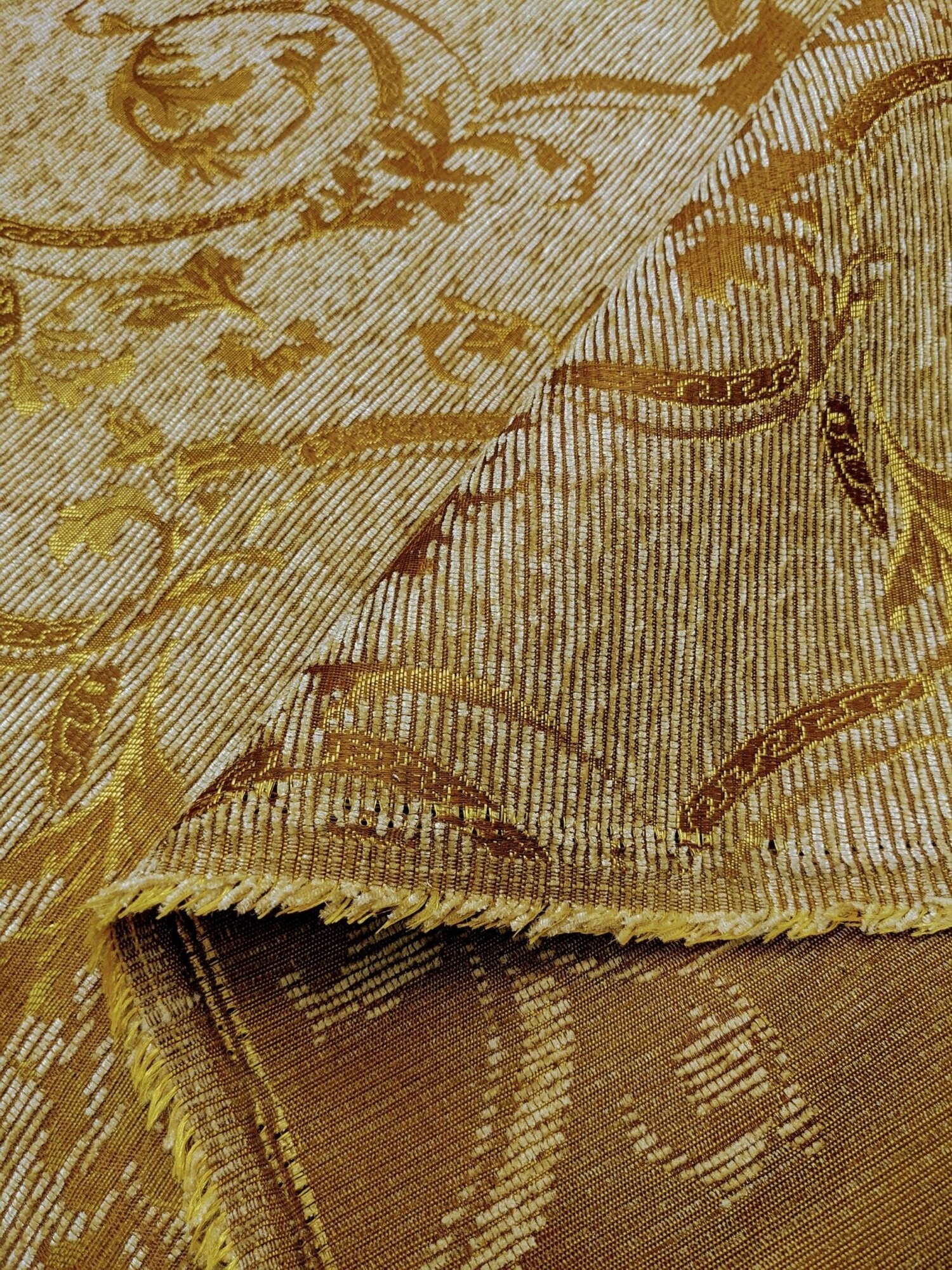 Ткань мебельный гобелен (велюр) "Вензеля" для обивки мебели, бежевый, 10 метров