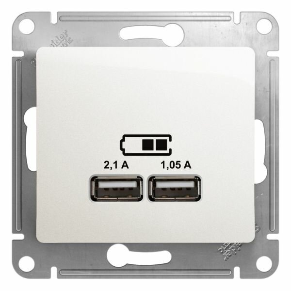 Systeme Electric Glossa Перламутр Розетка USB 5В/2,1А, 2х5В/1,05А, GSL000633