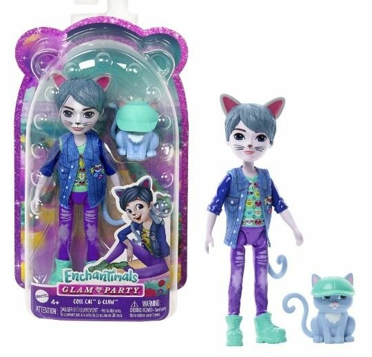 Кукла Enchantimals Glam party мальчик кот Коул с питомцем Гламурная вечеринка HNT59