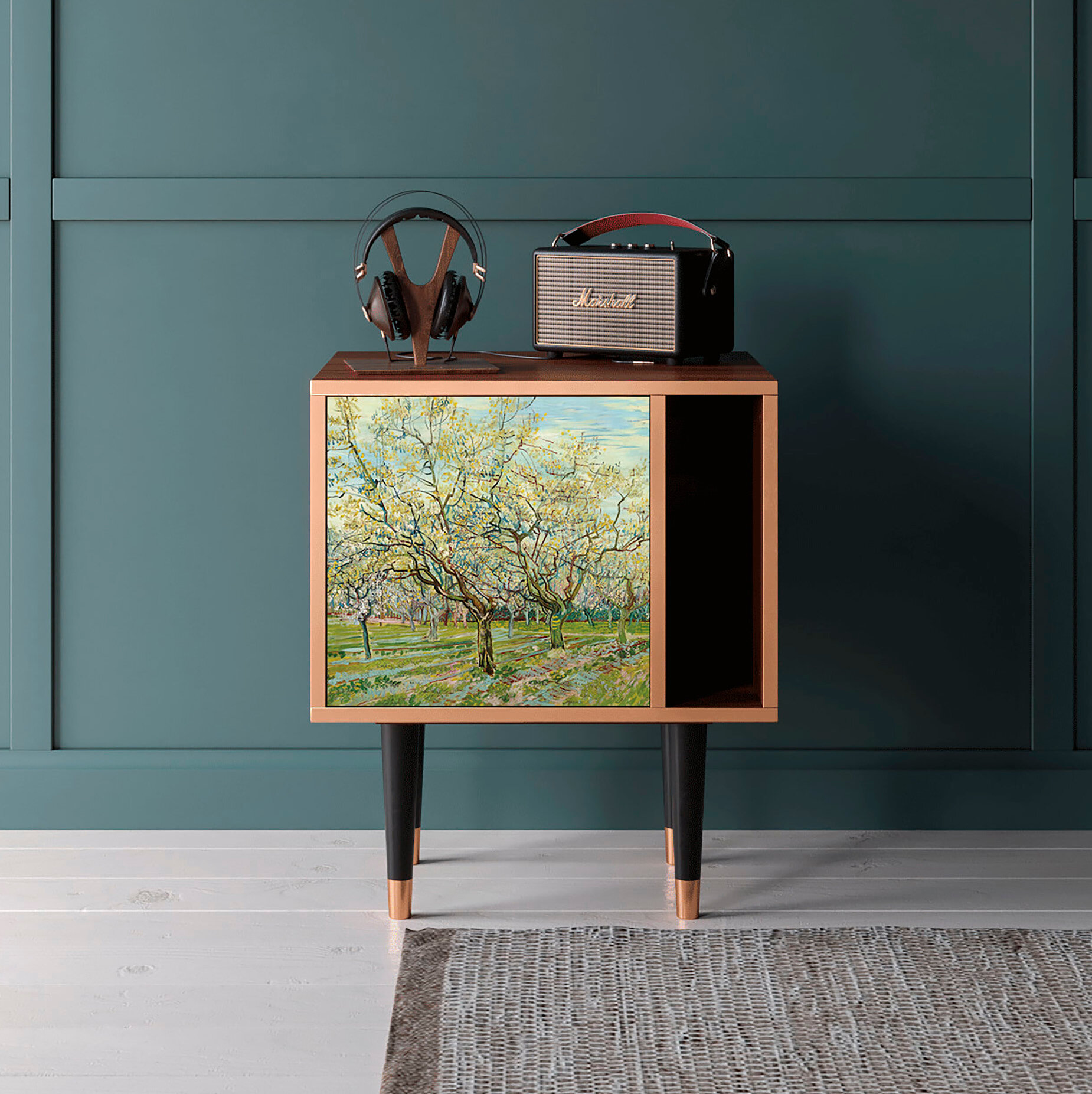 Прикроватная тумба - STORYZ - S2 The White Orchard by Van Gogh, Размер - 58 x 69 x 48 см, Цвет - Орех
