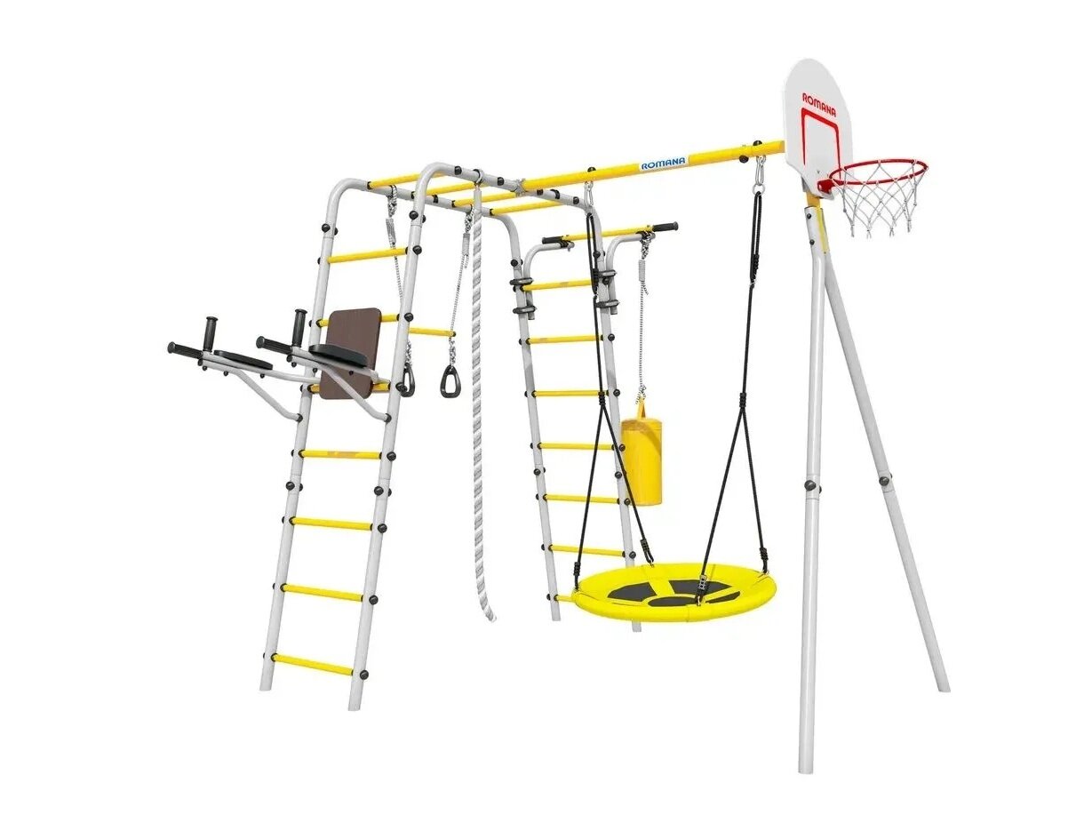 Детский спортивный комплекс для дачи ROMANA Fitness + качели гнездо