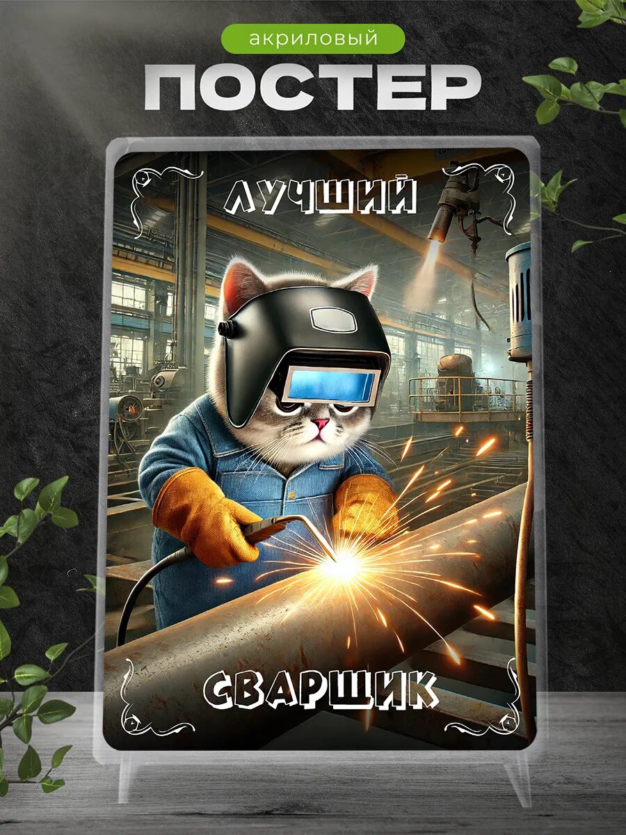 Акриловый постер на подставке с цветным принтом Сварщик открытка подарочная