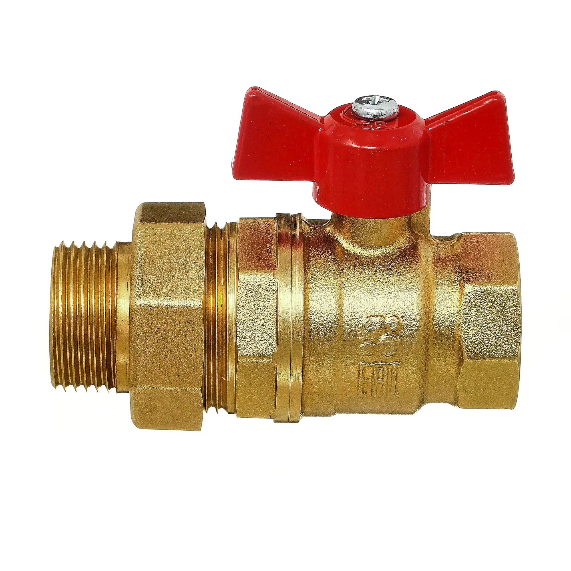 БАЗ кран шаровой с американкой прямой DN20 PN40 3/4" латунь НР/ВР ручка бабочка