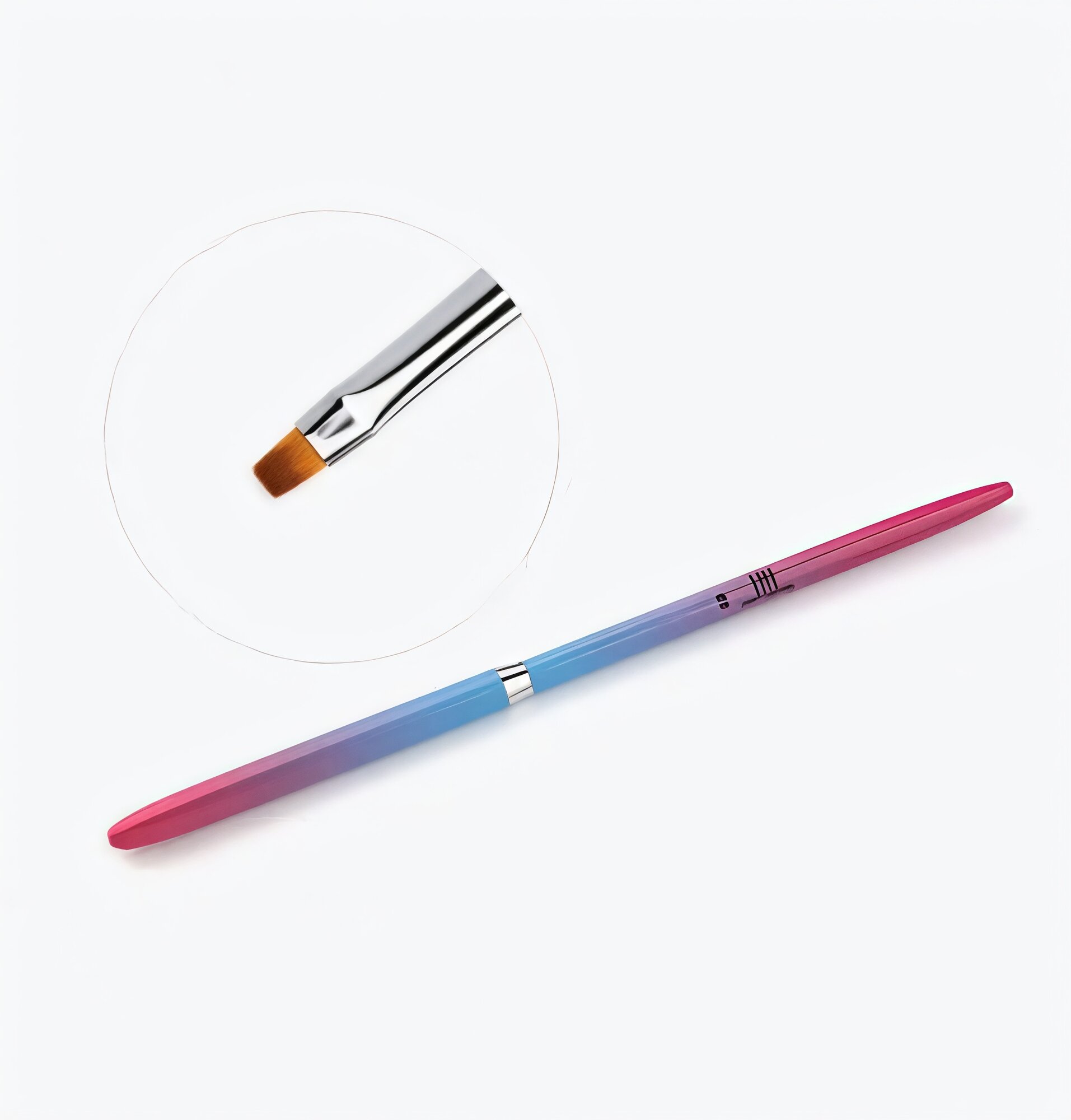 Кисть для геля или бровей TNL "Омбре", квадратная, №6, розово-голубая