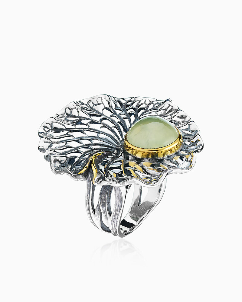 Кольцо, серебро, 925 проба, золочение, чернение, пренит