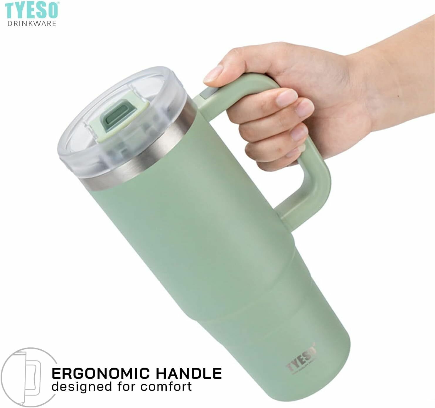 Термос TYESO Ice King большой емкости оснащен ручкой и трубочкой, что делает его идеальным для использования в автомобиле или других ситуациях. Он изготовлен из нержавеющей стали. — фото 1