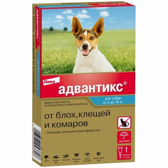 Капли Elanco Адвантикс для собак от 4 до 10 кг, 1 пипетка