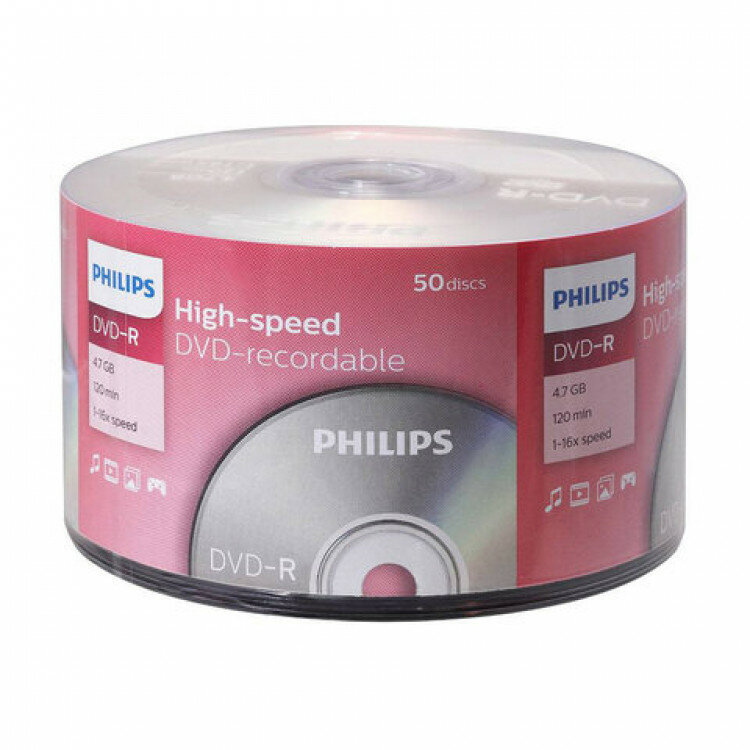 Диск DVD-R PHILIPS, 4,7 Гб, 16x, Bulk (термоусадка без шпиля), комплект 50 шт, DM4S6U50F/97