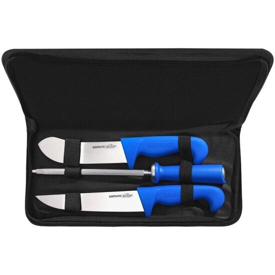 Набор ножей Samura "SULTAN PRO" 2 шт, мясницкий, жиловочный, с мусатом, синий (SUP-0230BL)