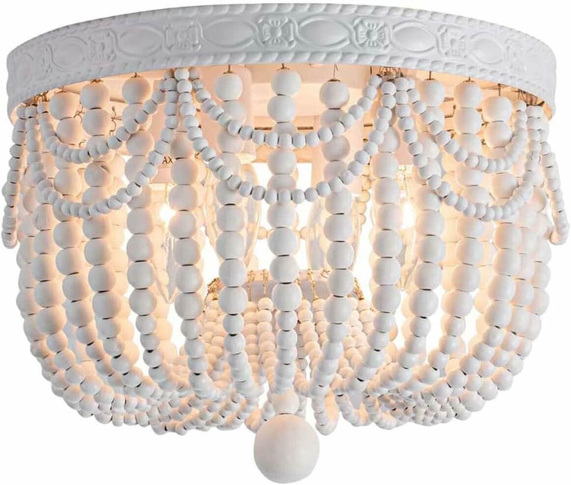 Потолочный светильник из деревянных бусин/диаметр 32 см