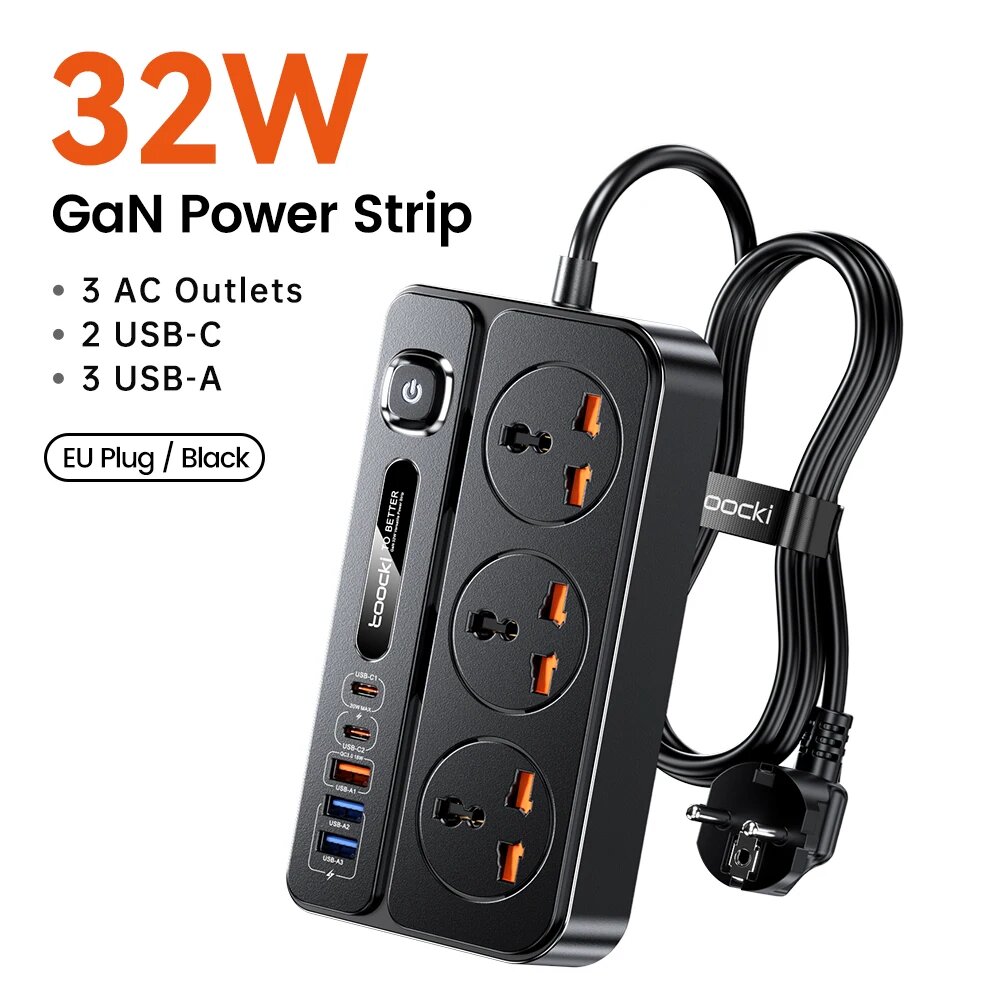 Toocki Удлинитель 32 Вт GaN 2500 Вт 8 в 1 EU Plug