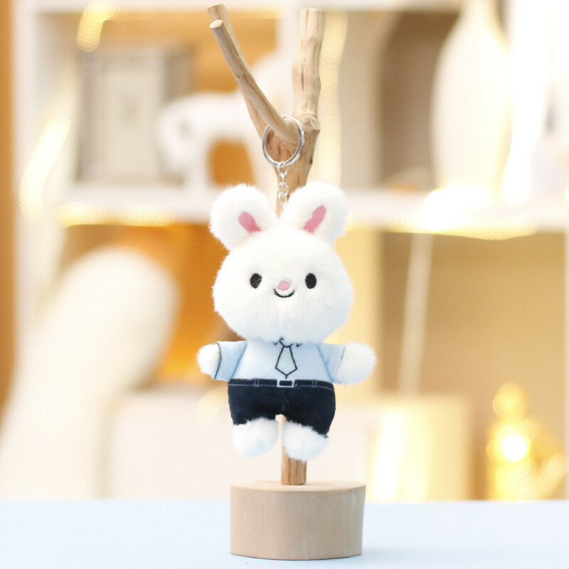 Plush toy adorable working rabbit with durable keychain for girls and kids, blue