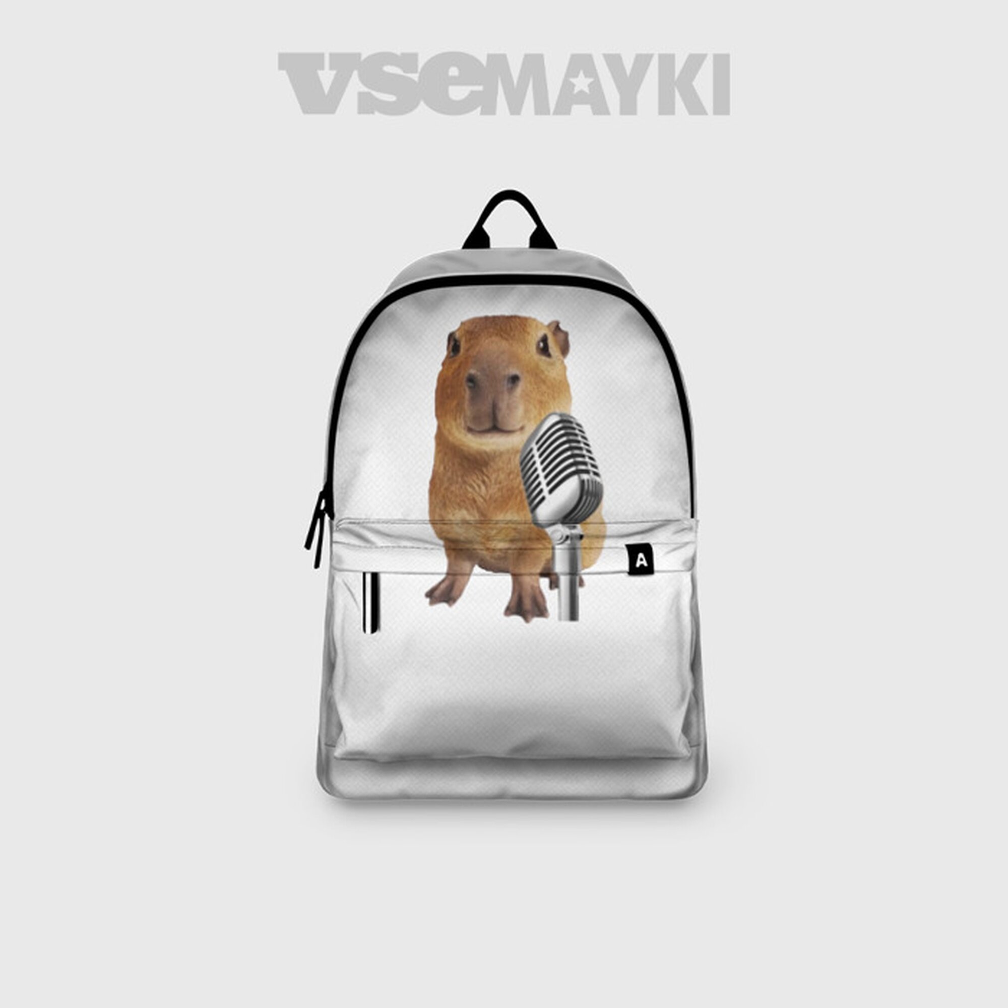 Рюкзак VseMayki с принтом Капибара с микрофоном мем, One size, белый